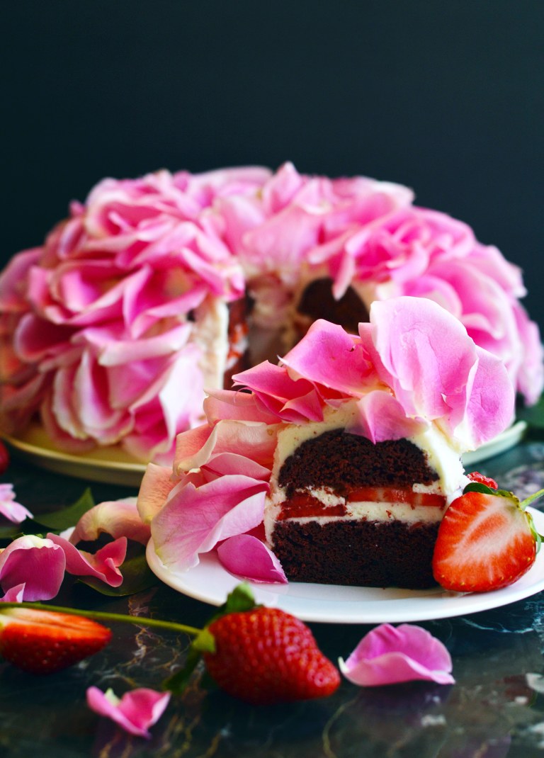 Red Velvet Strawberry Rose Cake