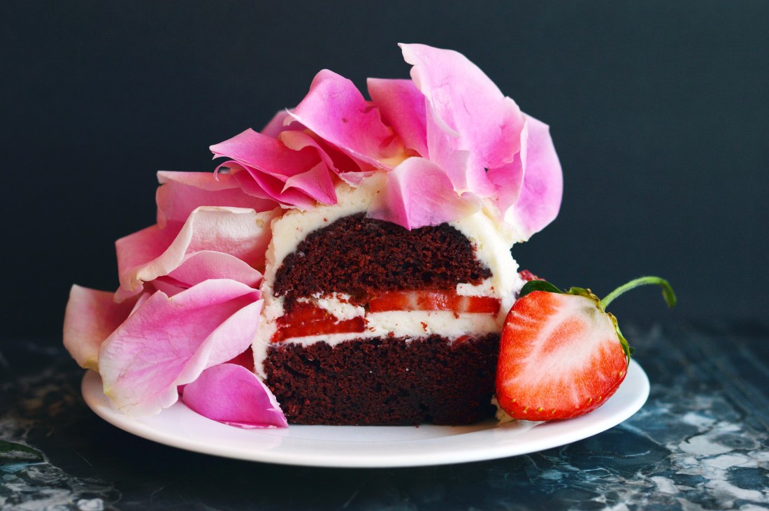 Red Velvet Strawberry Rose Cake